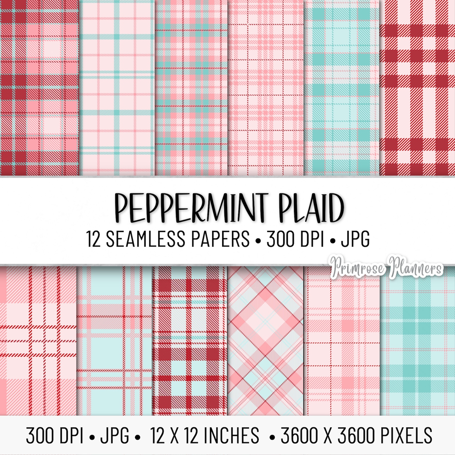 Peppermint Plaid Digital Paper Pack Digital Plaid Paper - Etsy