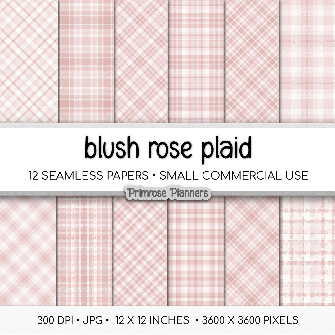 Seamless Blush Rose Plaid Digital Paper, Light Pink White Buffalo Check ...