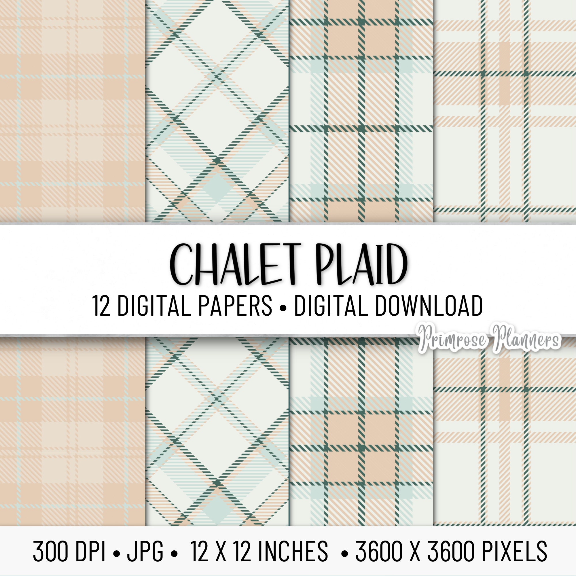 Chalet Tartan Digital Paper Pack Digital Green and Beige - Etsy