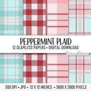 Peppermint Plaid Digital Paper Pack Digital Plaid Paper Holiday Digital ...