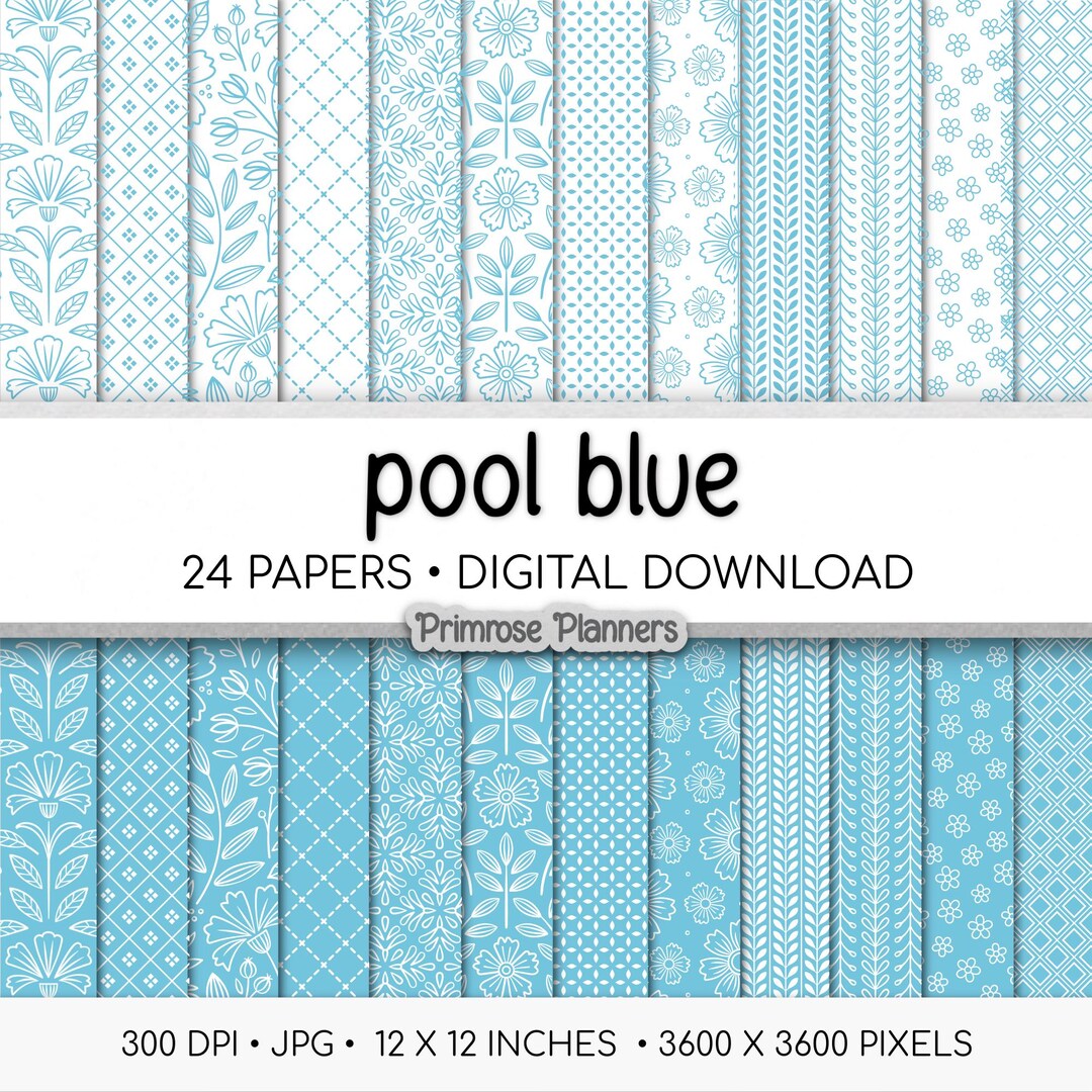Aqua Blue Digital Paper Minimal Boho | Bright Teal White Seamless ...