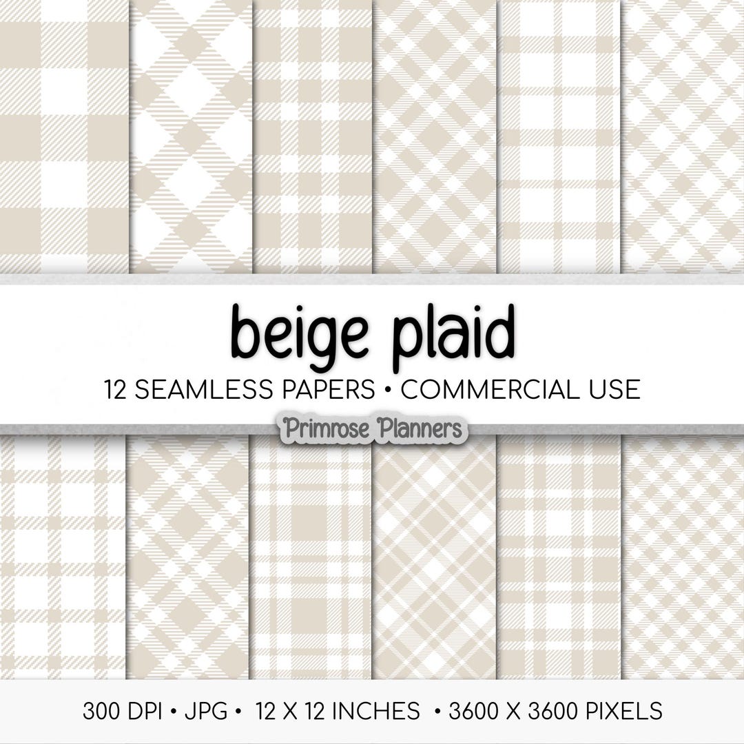 Seamless Beige Plaid Digital Paper, Buffalo Check, Neutral Tartan ...