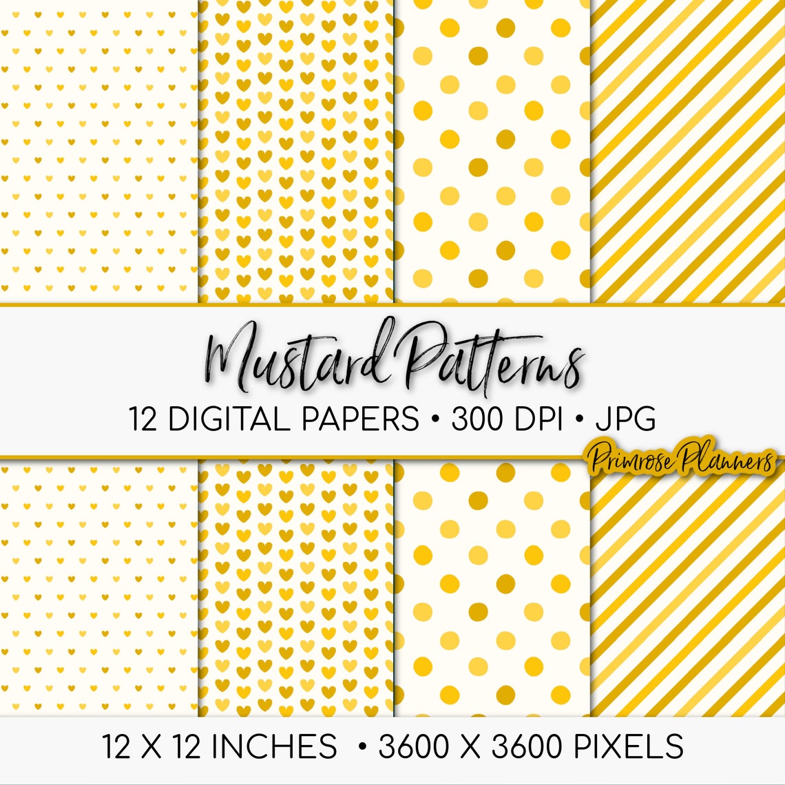 Mustard Yellow Patterns Digital Paper Pack Digital Striped - Etsy