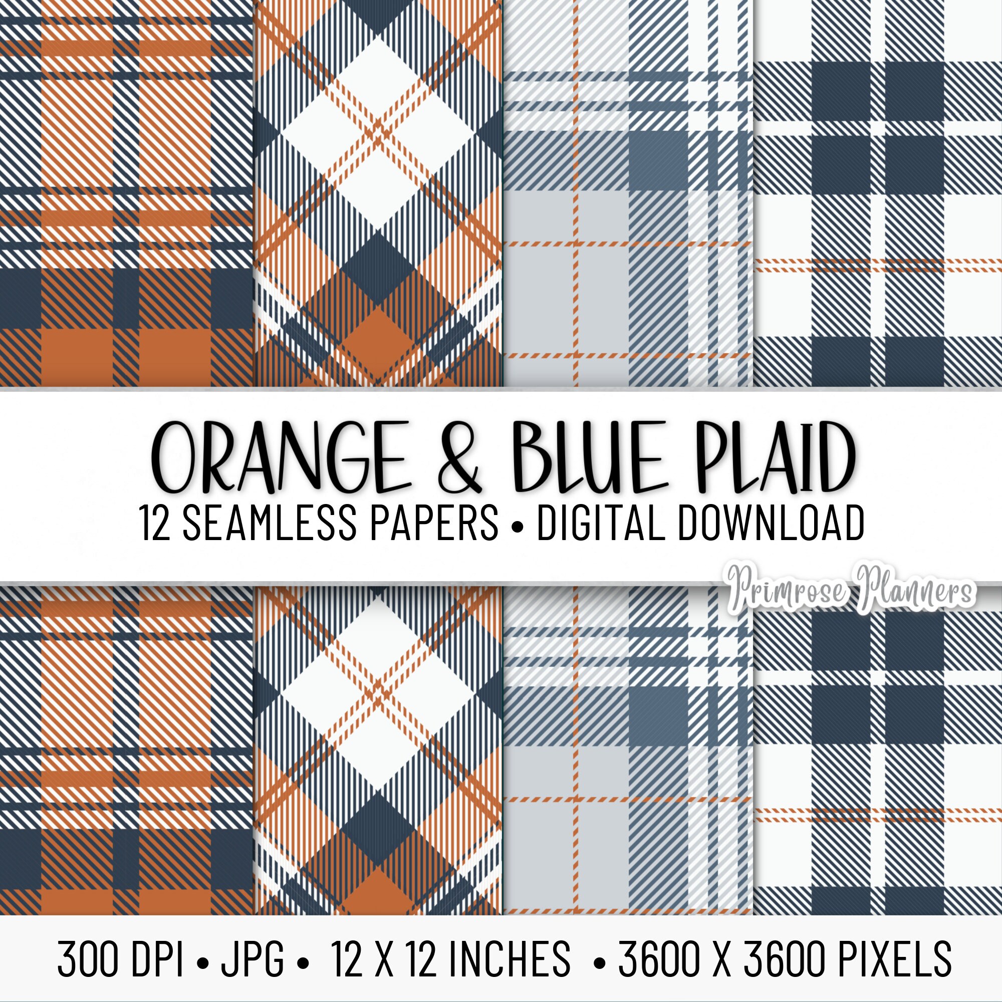 Orange and Blue Plaid Digital Paper Pack Digital Plaid Paper - Etsy