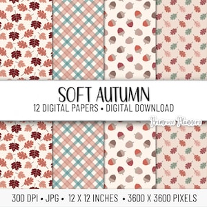 Soft Autumn Leaves Digital Paper Pack | Digital Plaid Paper | Autumn ...