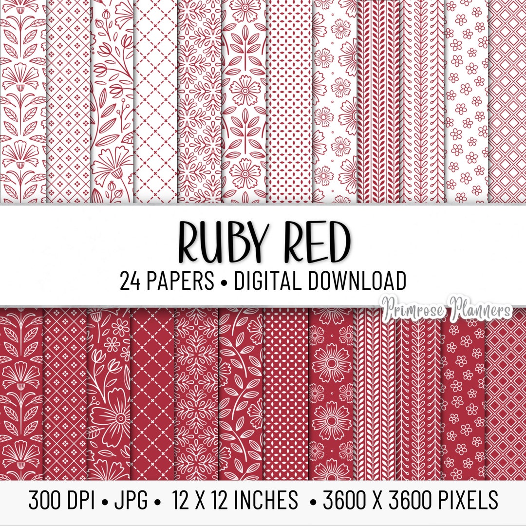 RUBY RED Patterns Digital Paper Pack Digital Striped Paper Printable ...