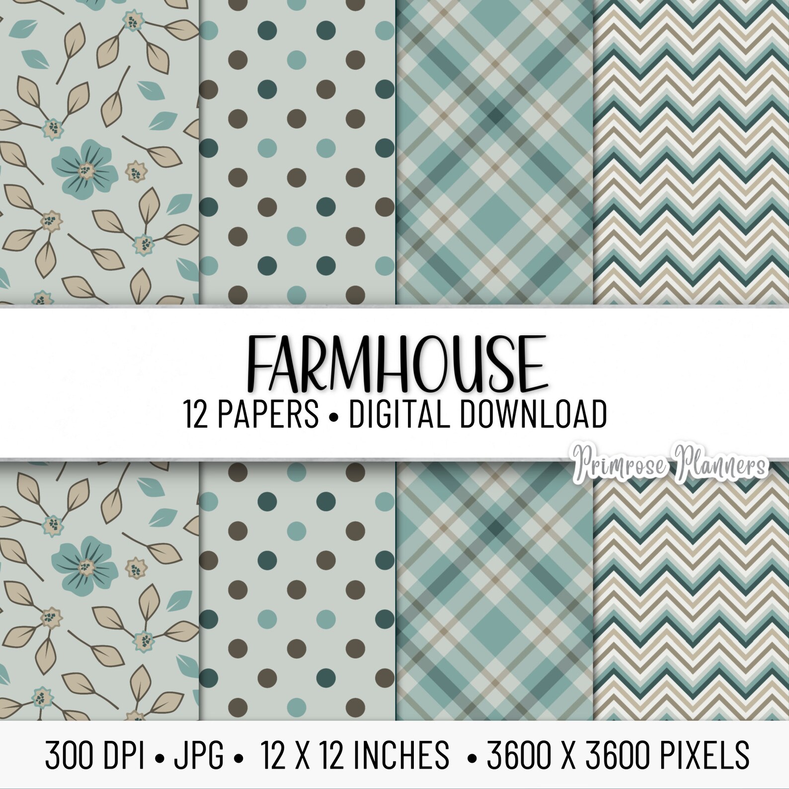 Farmhouse Digital Paper Pack Digital Plaid Paper Floral Digital Paper ...