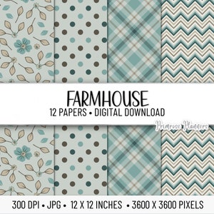 Farmhouse Digital Paper Pack | Digital Plaid Paper | Floral Digital ...