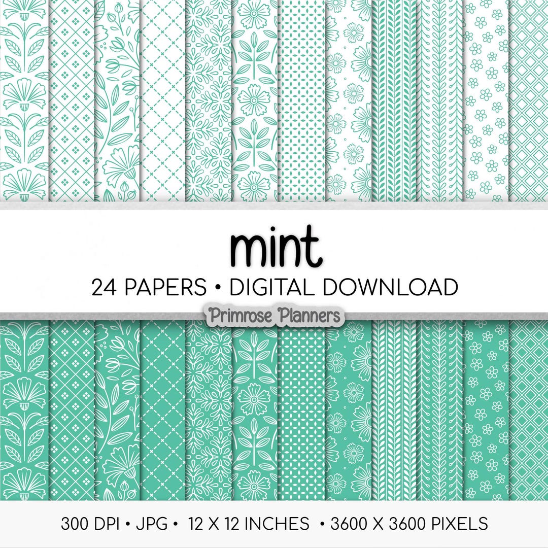 Bright Mint Green Digital Paper Minimal Boho | White Pastel Aqua ...