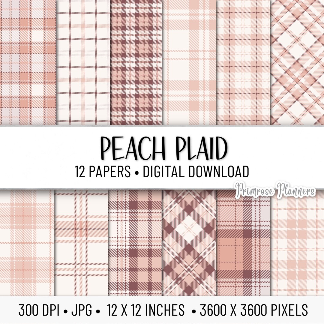 Peach Plaid Digital Paper Pack Digital Tartan Plaid Paper Peach and ...