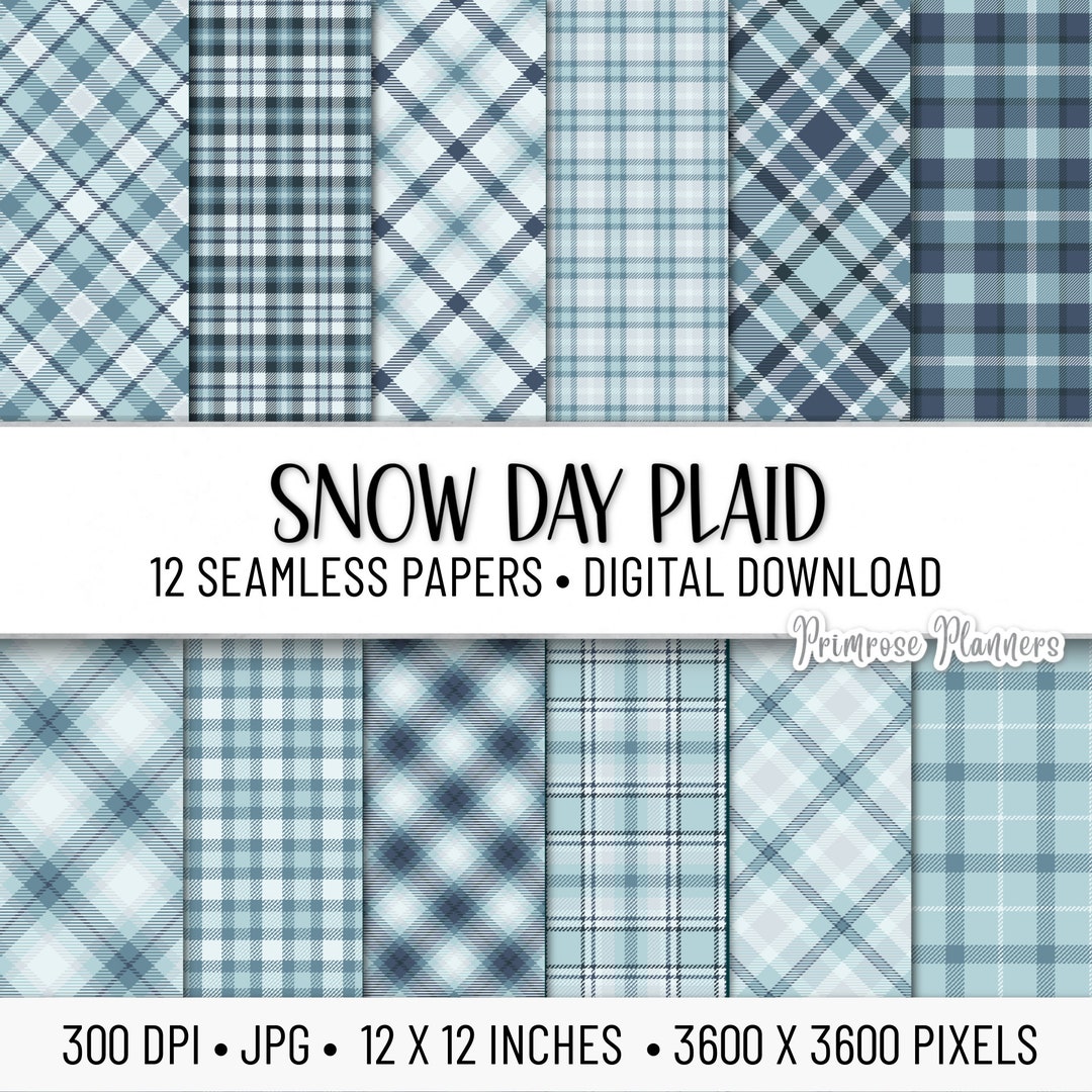 SNOW DAY Blue Grey Tartan Digital Paper Pack Digital - Etsy