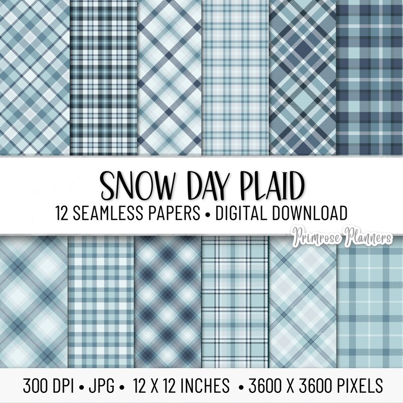 SNOW DAY Blue Grey Tartan Digital Paper Pack Digital - Etsy