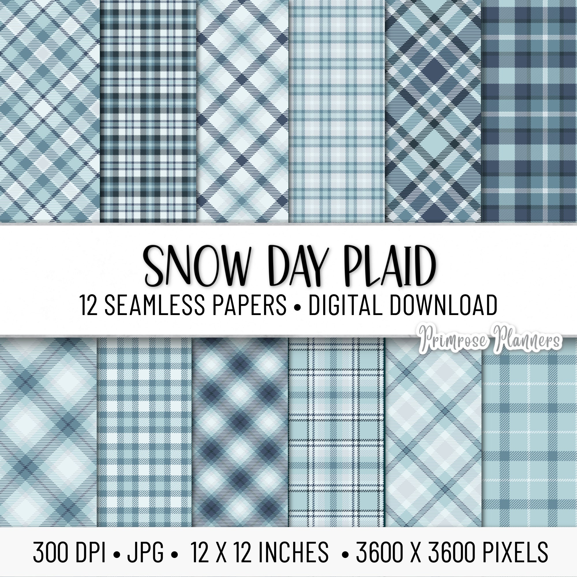 SNOW DAY Blue Grey Tartan Digital Paper Pack Digital - Etsy