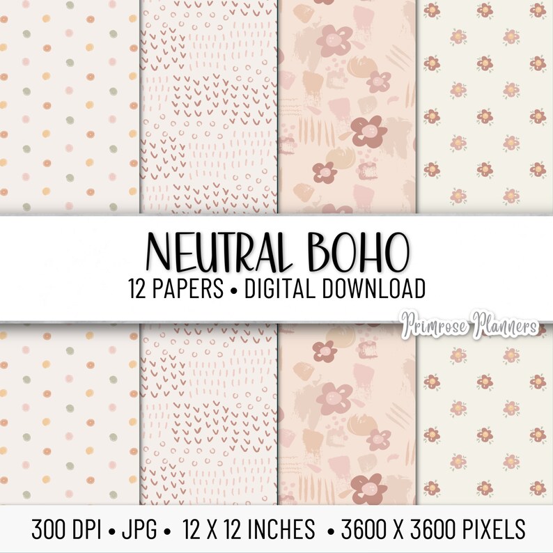Neutral Boho Digital Paper Pack | Digital Tan and Brown Paper ...