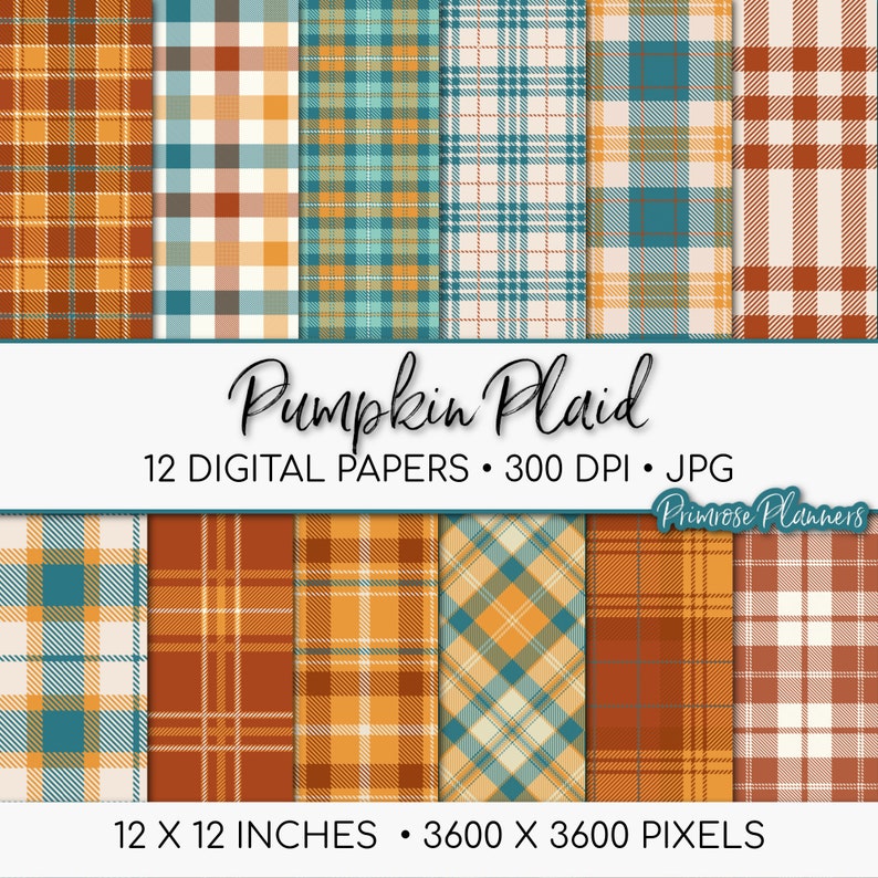 Pumpkin Tartan Digital Paper Pack Digital Orange and Teal - Etsy