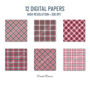 WINTERBERRY Red, Green Tartan Digital Paper Pack Digital Printable ...