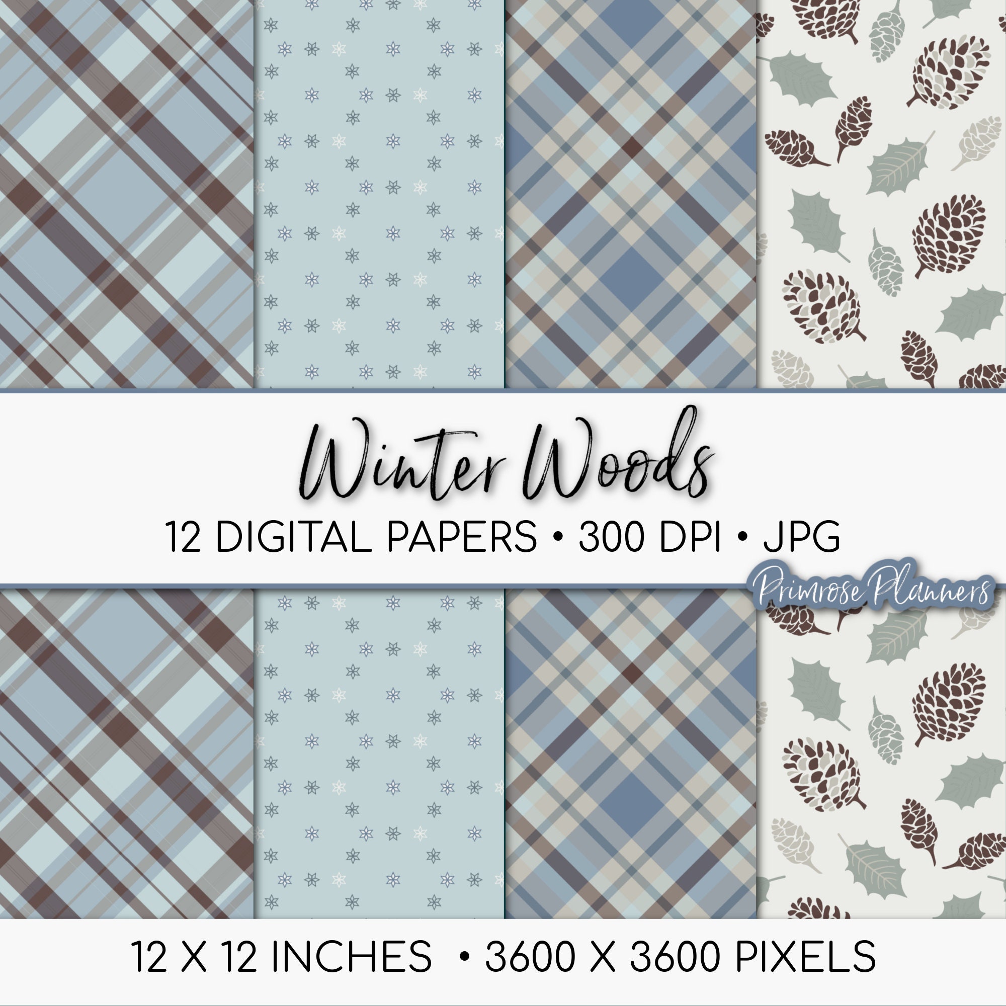 Winter Woods Digital Paper Pack Digital Holiday Paper | Etsy