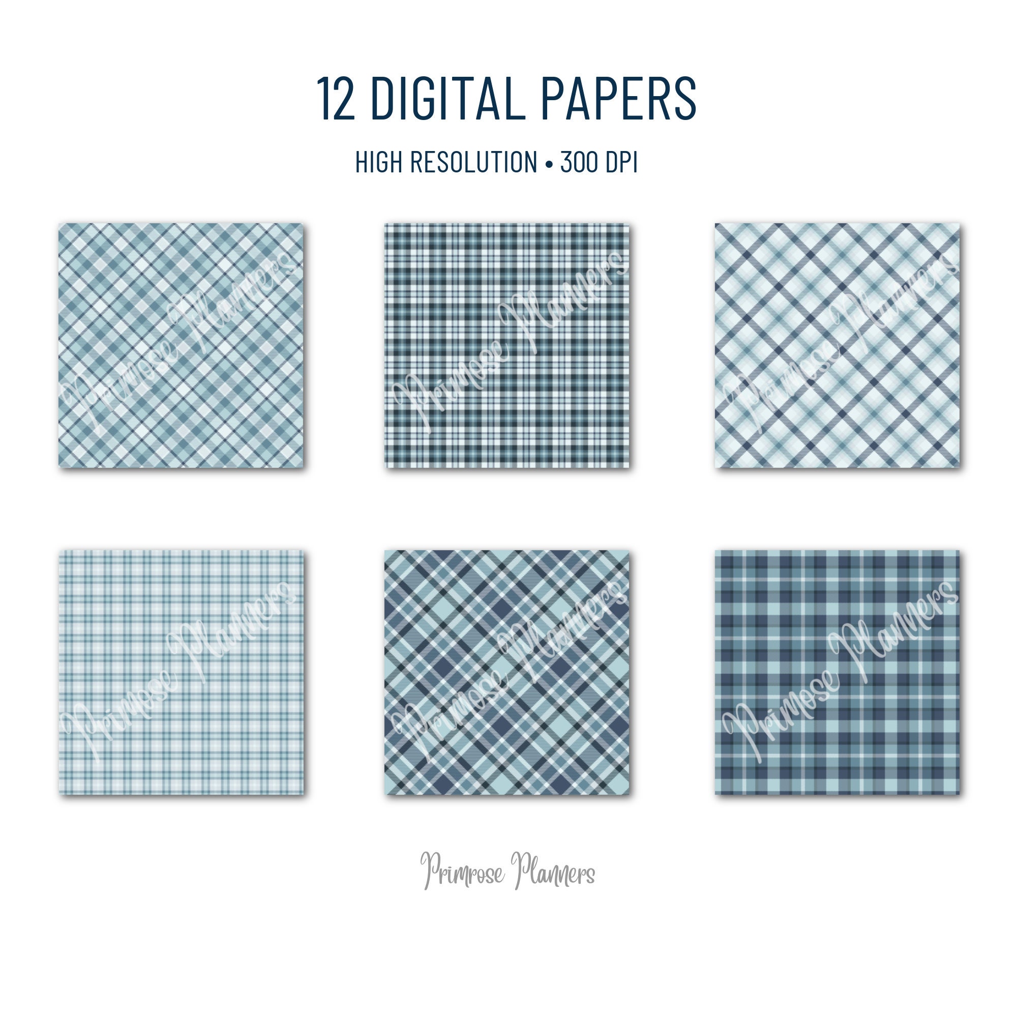 SNOW DAY Blue Grey Tartan Digital Paper Pack Digital - Etsy