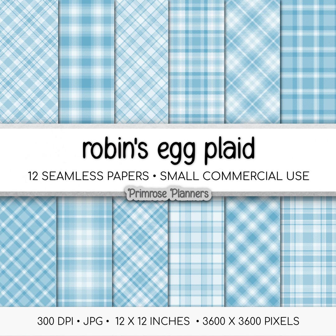 Seamless Robin's Egg Blue Plaid Digital Paper, Pastel Turquoise White ...