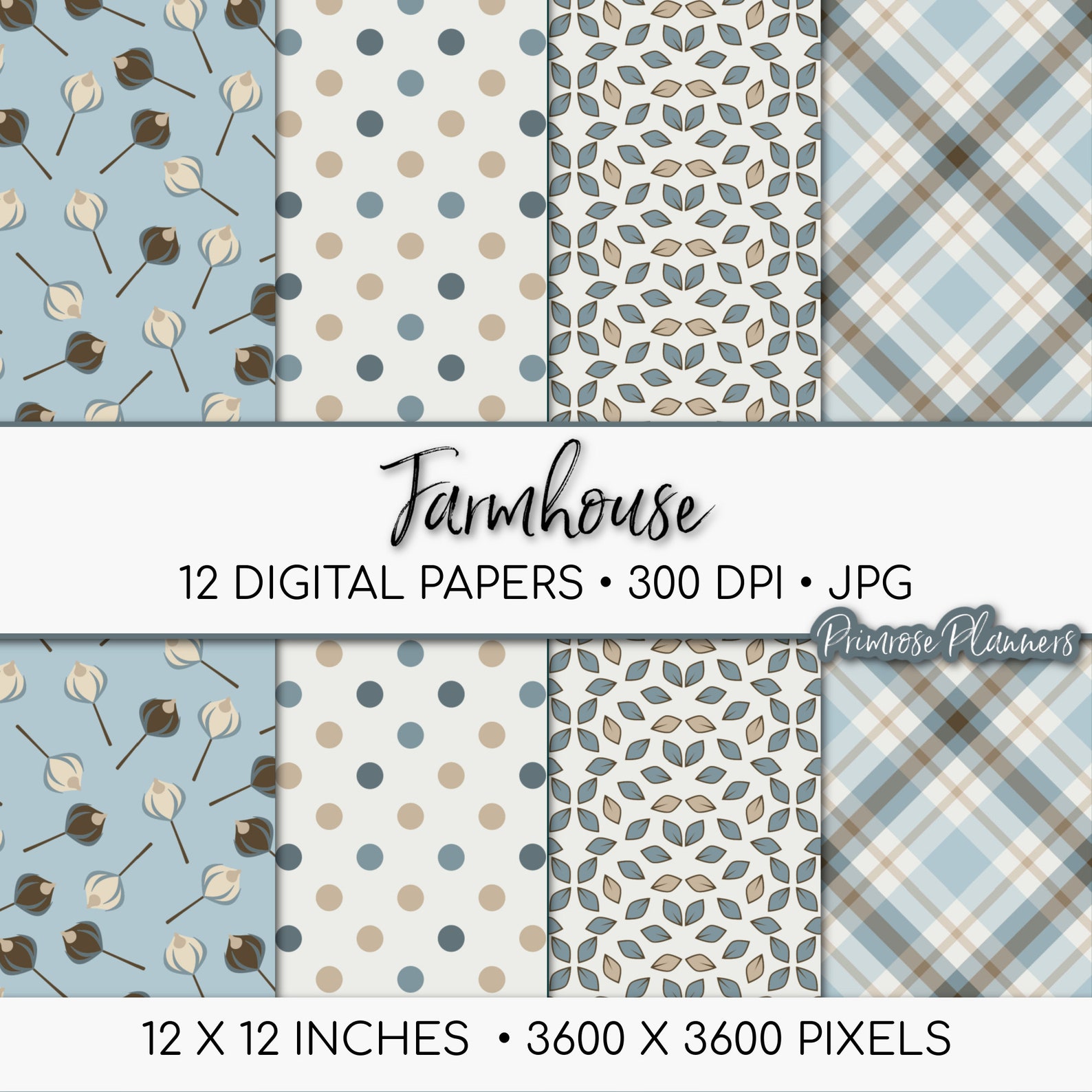Farmhouse Digital Paper Pack Digital Plaid Paper Floral - Etsy