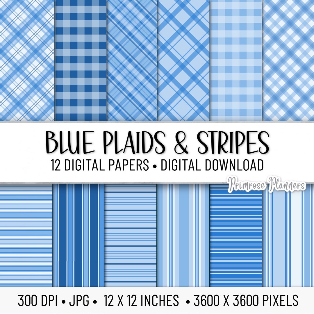 BLUE Plaids and Stripes Patterns Digital Paper Pack | Digital Striped ...