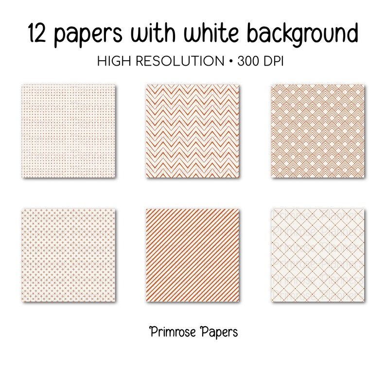 Minimal Boho Digital Paper | Orange & White Doodle Patterns ...