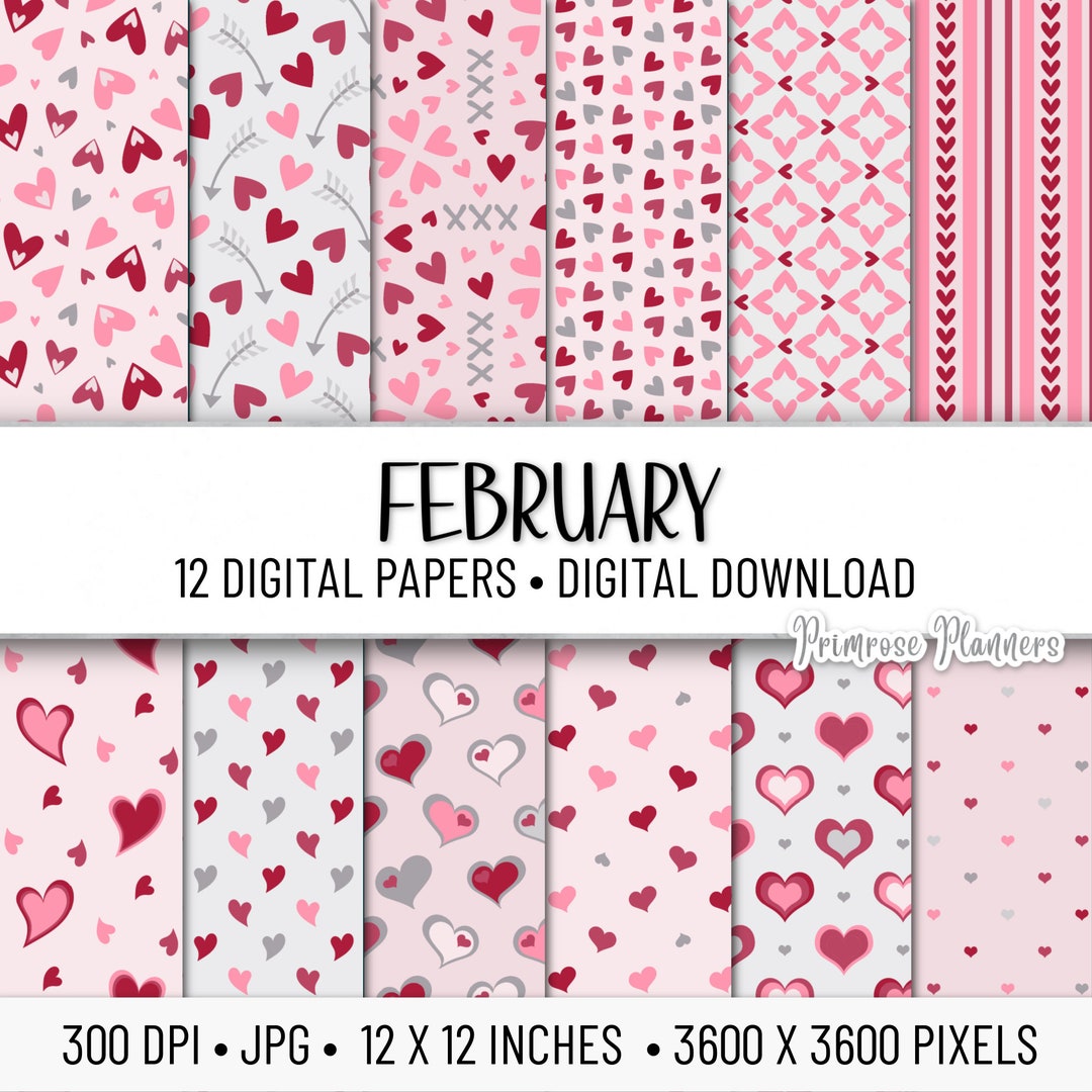 VALENTINE Hearts Digital Paper Pack Pink, Red Digital Paper Printable ...