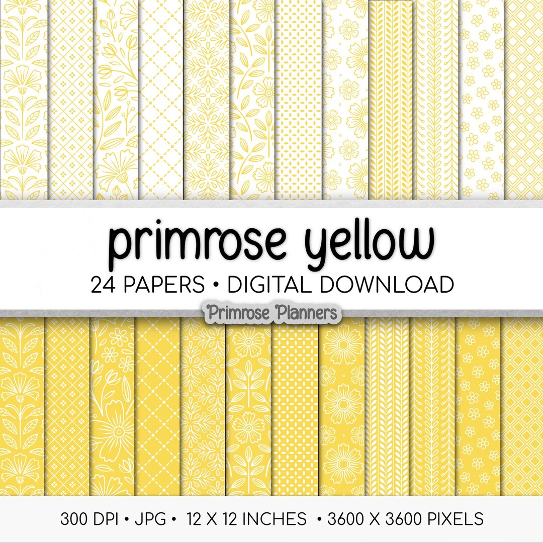 Yellow and White Floral Digital Paper, Minimalist Boho Patterns, Sunny ...