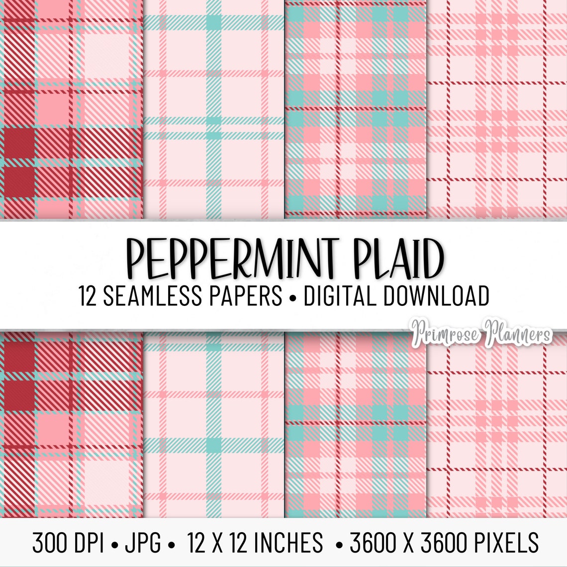 Peppermint Plaid Digital Paper Pack Digital Plaid Paper - Etsy