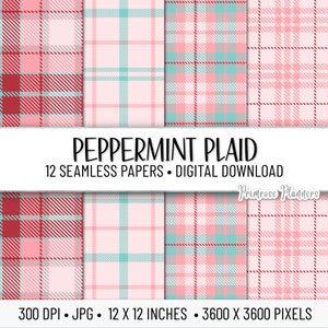 Peppermint Plaid Digital Paper Pack Digital Plaid Paper Holiday Digital ...