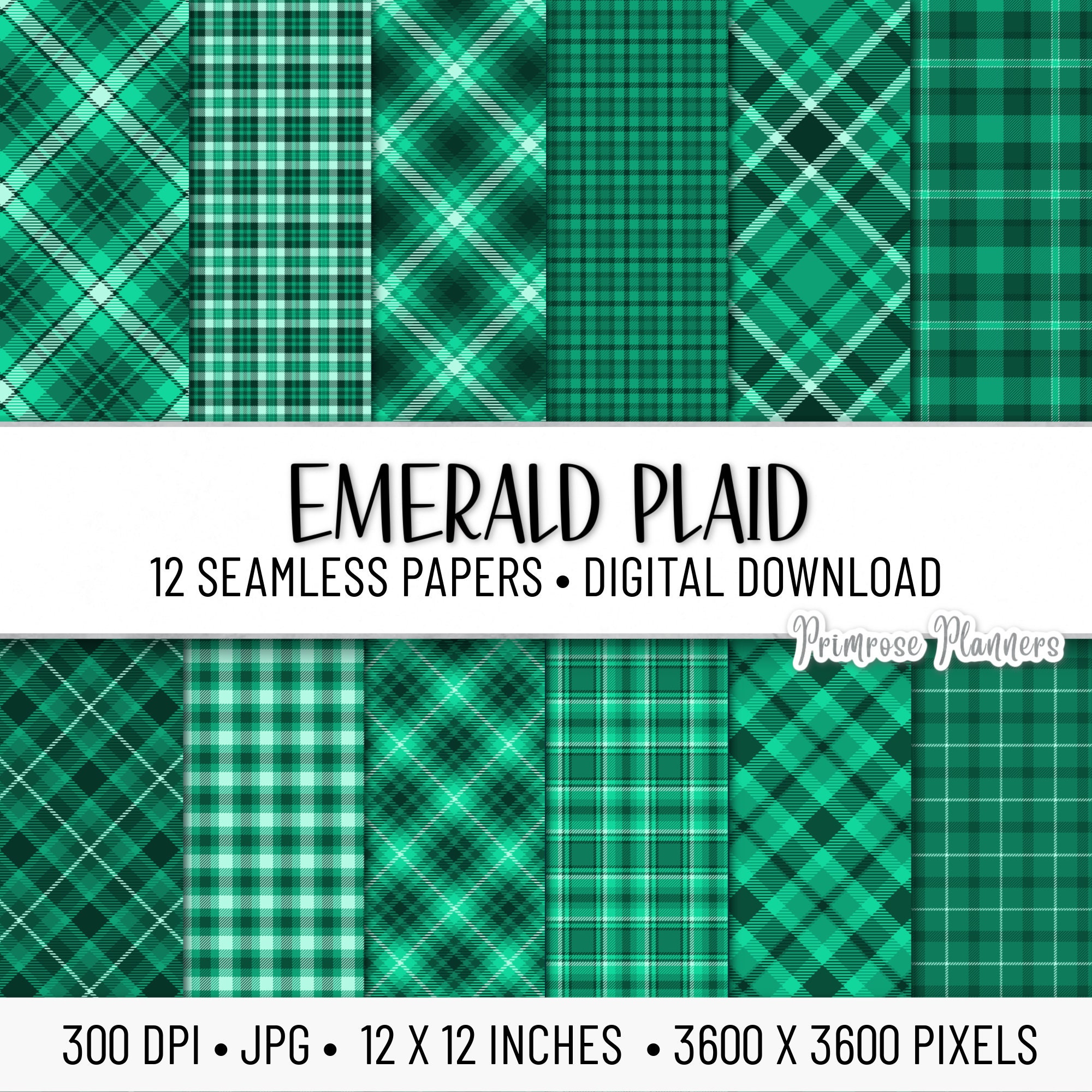 EMERALD Green Tartan Digital Paper Pack Digital Printable - Etsy