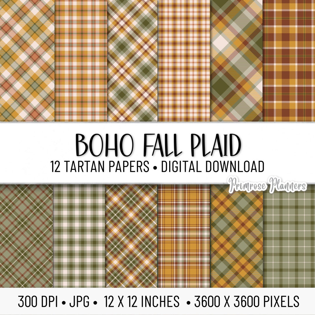 Boho Fall Tartan Digital Paper Pack Digital Mustard and Olive Paper ...