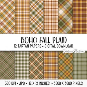 Boho Fall Tartan Digital Paper Pack Digital Mustard and Olive Paper ...