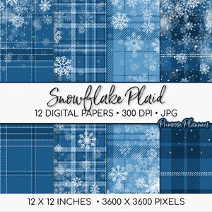 Snowflake Plaid Digital Paper Pack Digital Plaid Paper | Etsy
