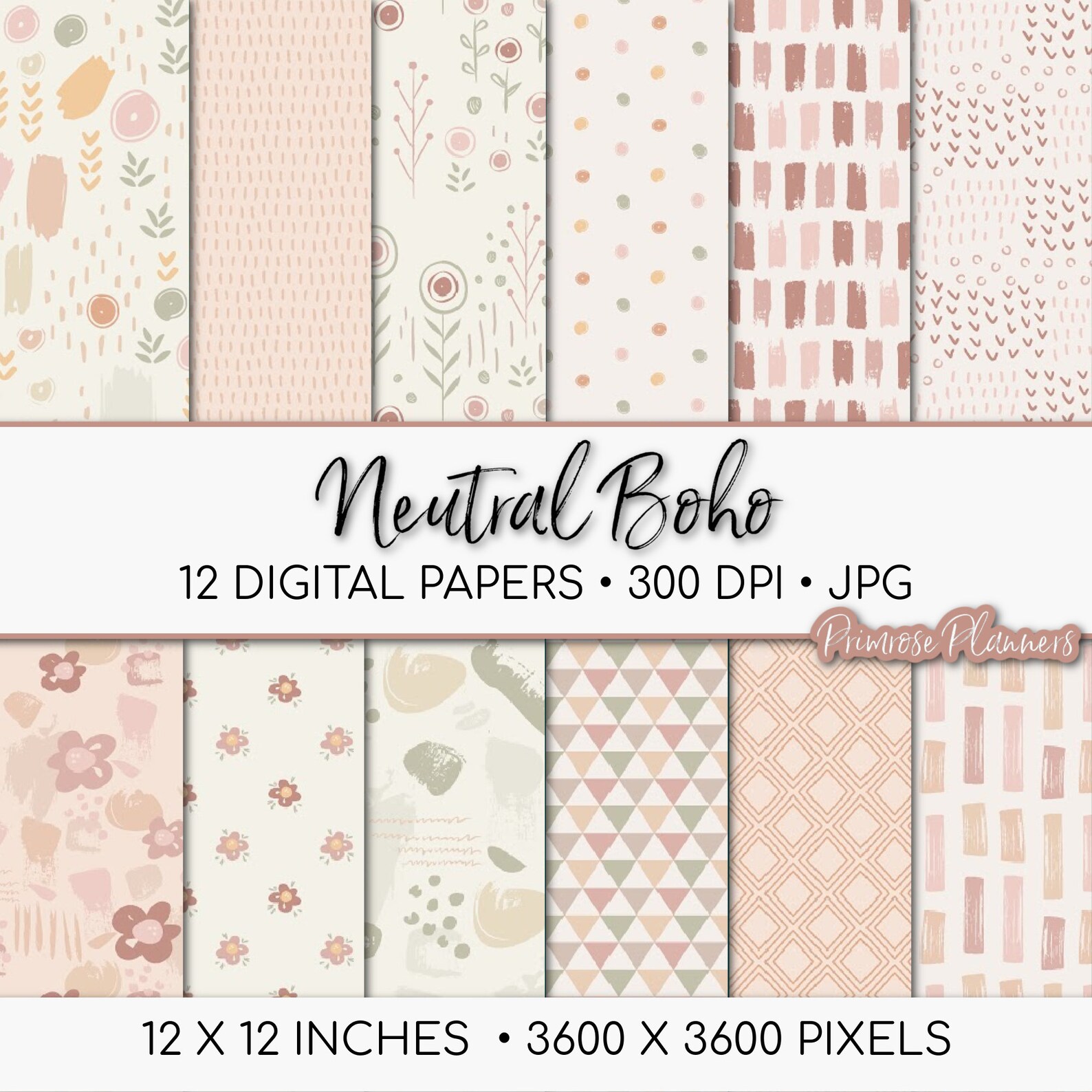 Neutral Boho Digital Paper Pack Digital Tan and Brown Paper - Etsy