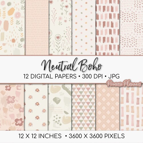 Neutral Boho Digital Paper Pack Digital Tan and Brown Paper - Etsy