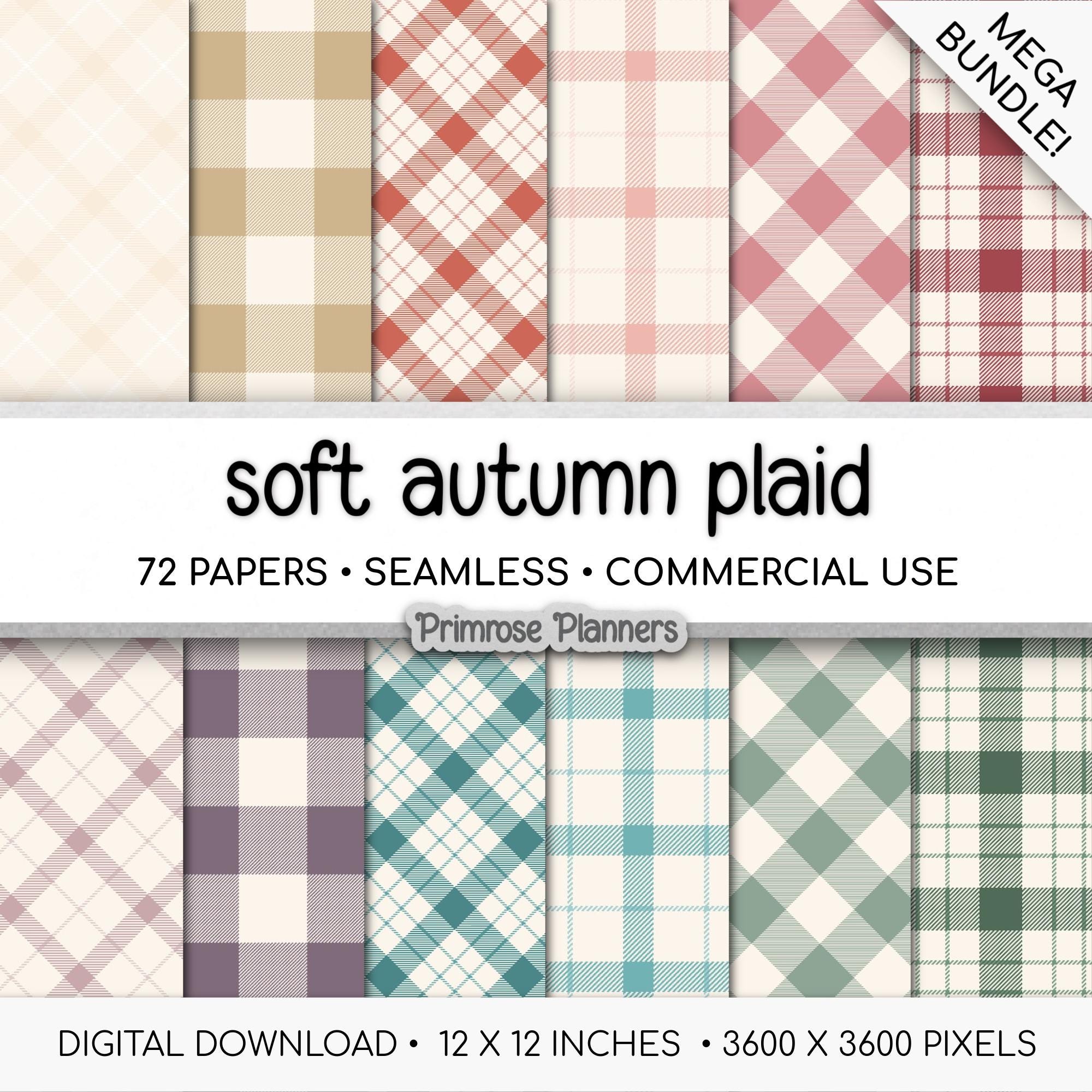 Seamless Soft Autumn Plaid Digital Paper, Muted Fall Tartan, Boho Burnt ...