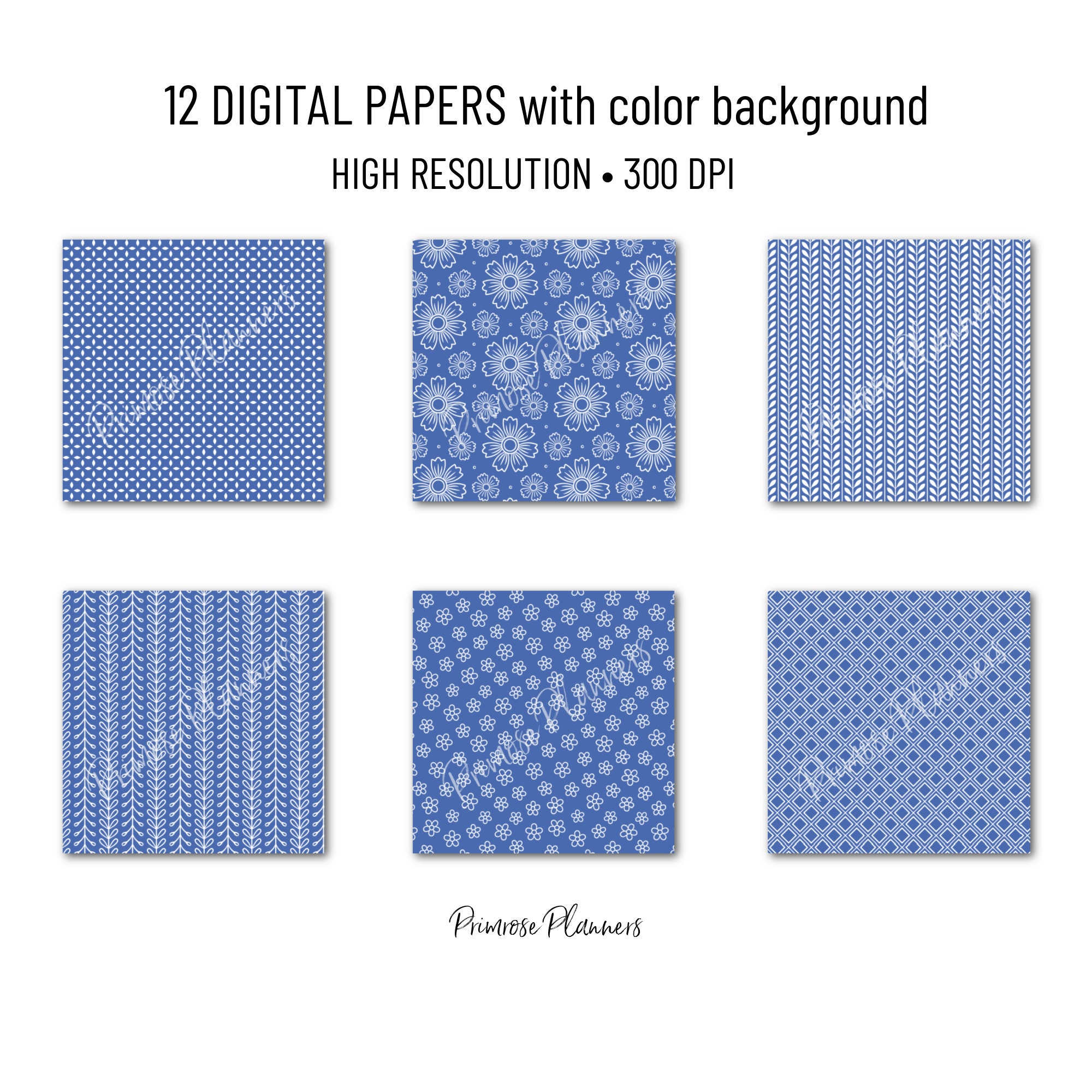 Blueberry and White Digital Paper, Minimalist Boho Patterns, Deep ...