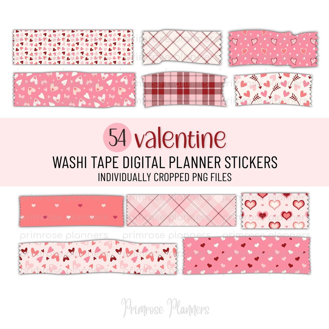 Valentine Digital Washi Tape Stickers Hearts Washi Tape for Goodnotes ...