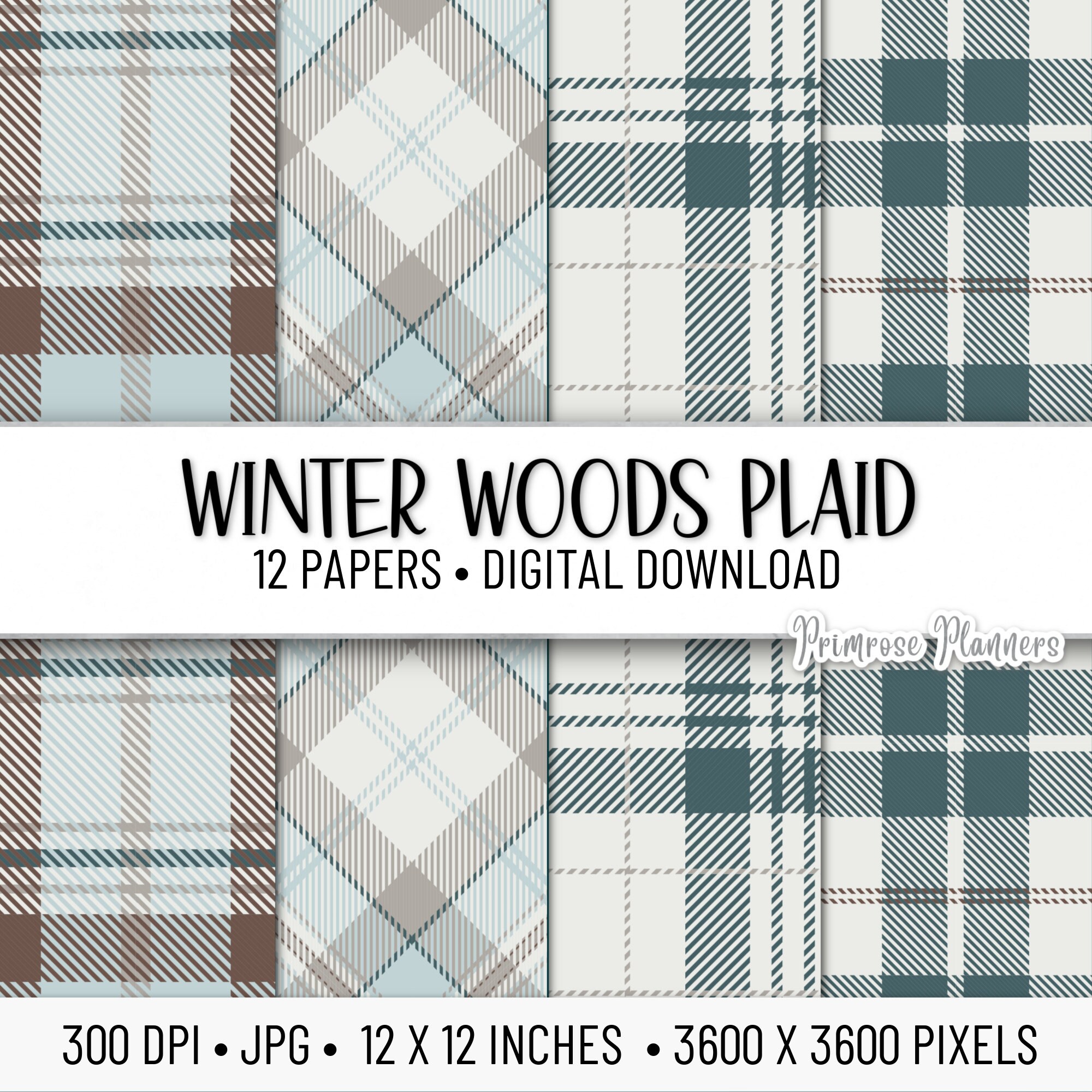 Winter Woods Tartan Digital Paper Pack Digital Blue and Teal - Etsy