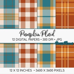 Pumpkin Tartan Digital Paper Pack Digital Orange and Teal - Etsy
