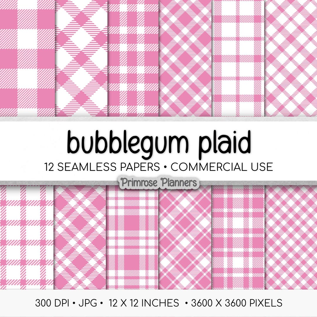 Seamless Bubblegum Pink Plaid Digital Paper, Buffalo Check, Pastel ...