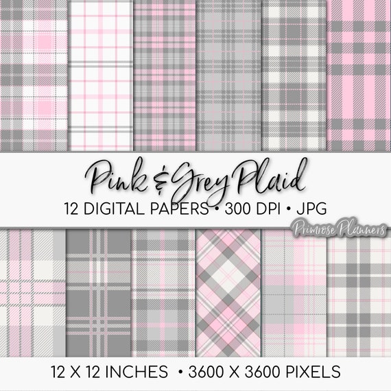 Pink and Grey Tartan Plaid Digital Paper Pack Digital Gray - Etsy