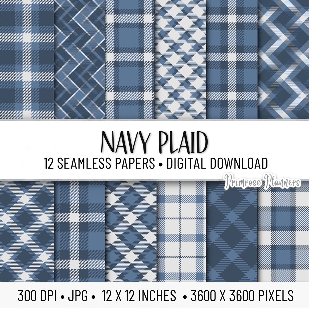 NAVY BLUE Tartan Plaid Digital Paper Pack | Digital Printable Paper ...