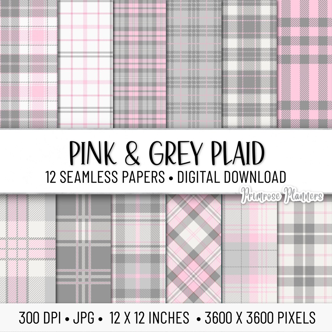 Pink and Grey Tartan Plaid Digital Paper Pack Digital Gray Paper Plaid ...