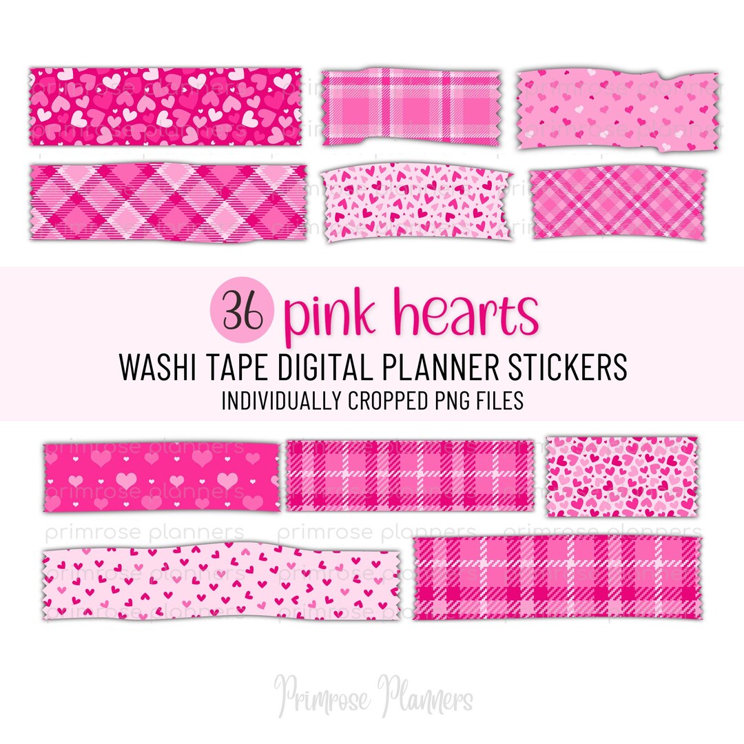 Pink Hearts Digital Washi Tape Stickers for Goodnotes, Notability ...