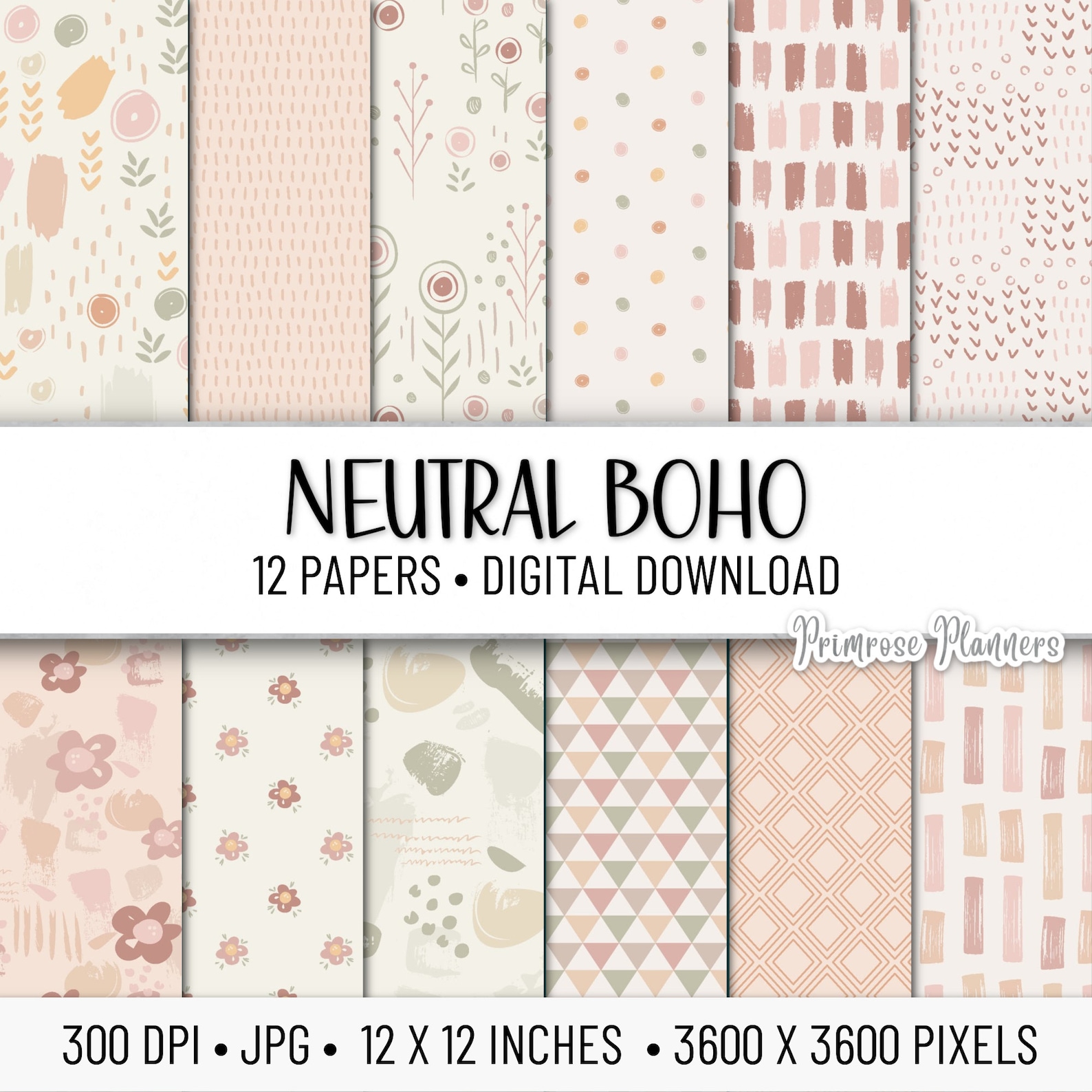 Neutral Boho Digital Paper Pack Digital Tan and Brown Paper - Etsy