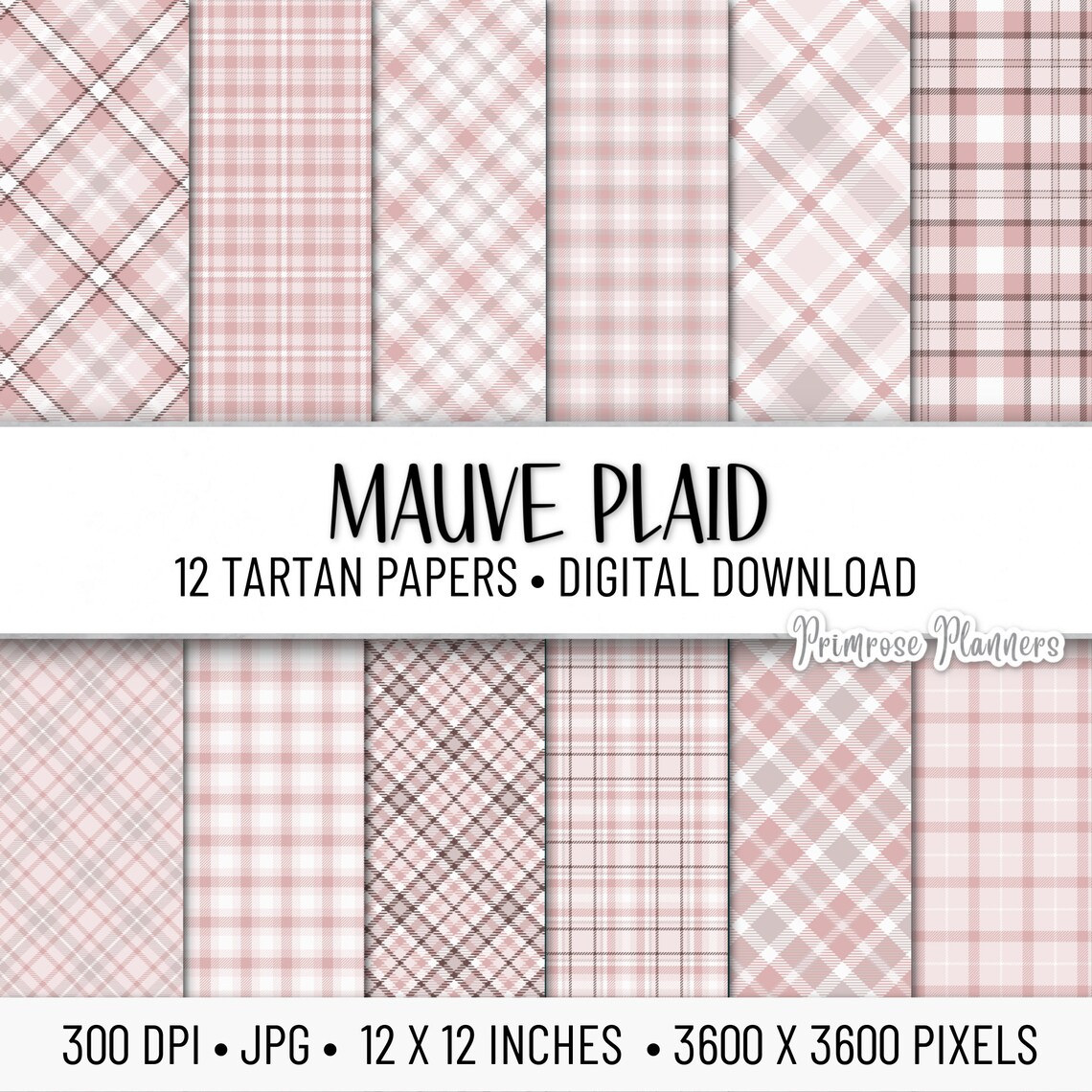 Mauve Tartan Digital Paper Pack Digital Pink and Grey Paper - Etsy