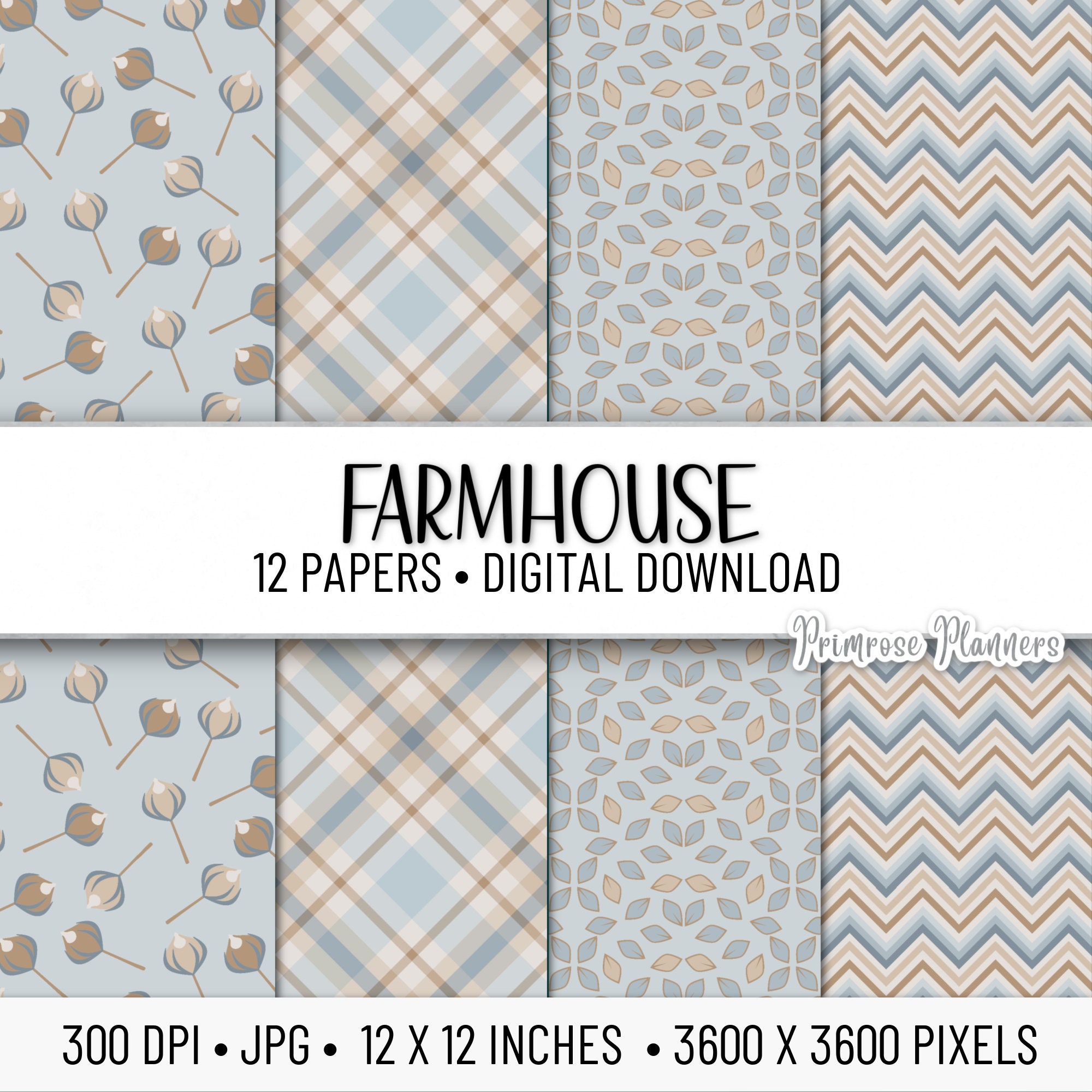 Farmhouse Digital Paper Pack Digital Plaid Paper Floral - Etsy