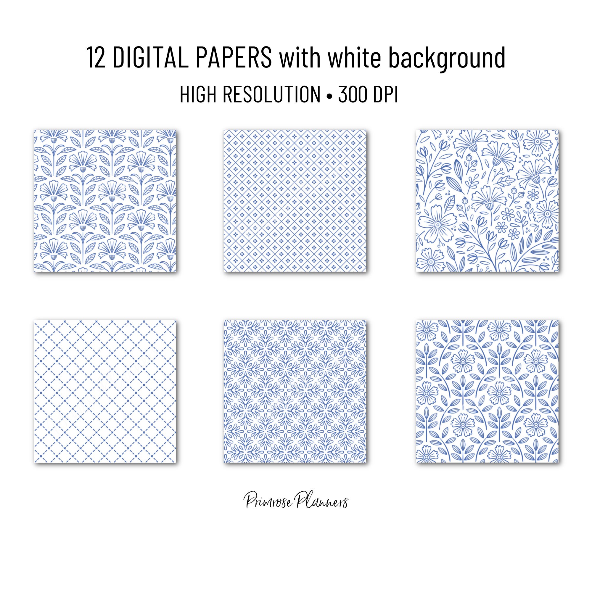 Blueberry and White Digital Paper, Minimalist Boho Patterns, Deep ...